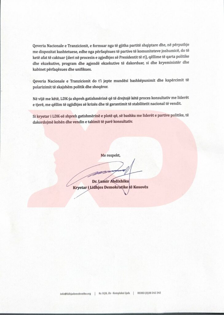 LDK e konsideron të pamundur bashkëpunimin me Kurtin, propozon Qeveri të tranzicionit